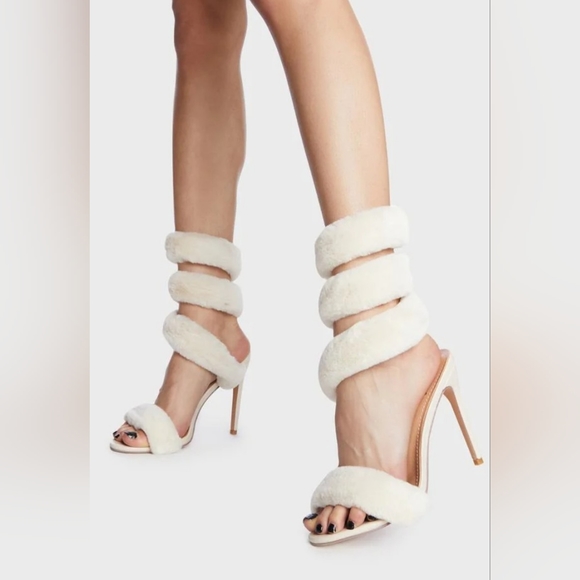 Miss Lola | Shoes | New Cream Furry Heels Size 8 | Poshmark
